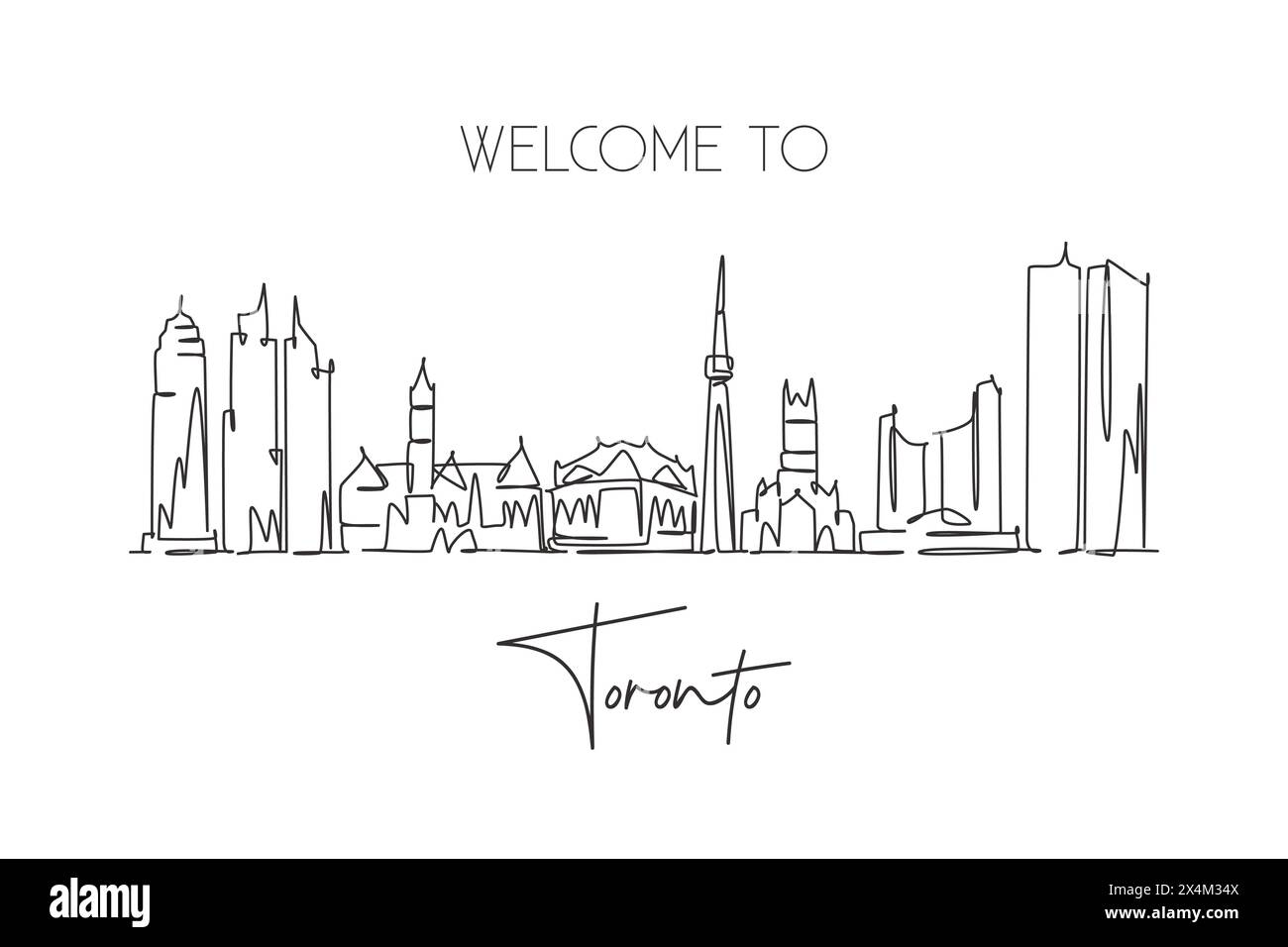 One continuous line drawing of Toronto city skyline, Canada. Beautiful ...