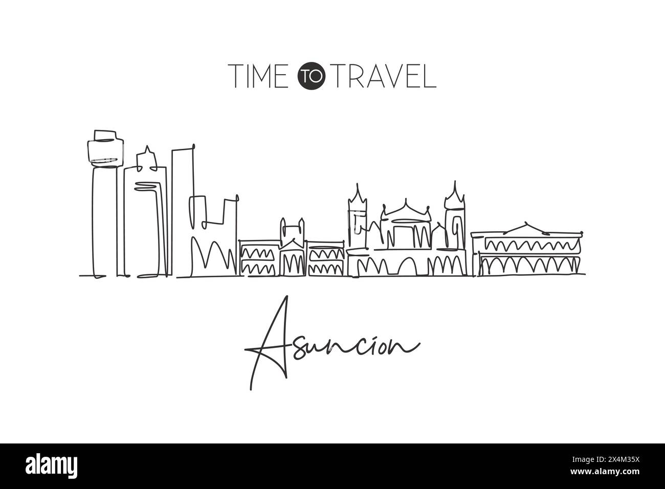 One continuous line drawing of Asuncion city skyline, Paraguay ...