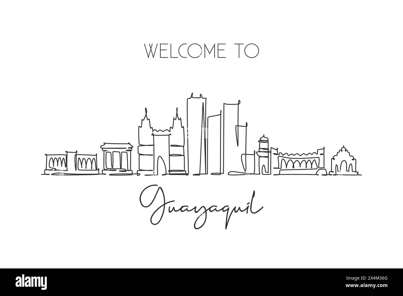 One single line drawing Guayaquil city skyline, Ecuador. World ...