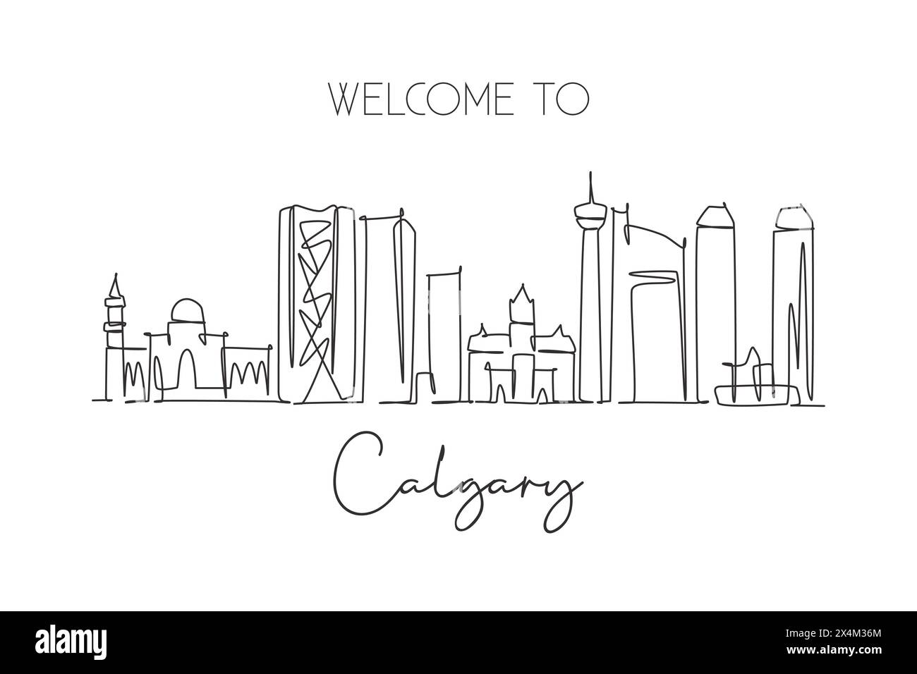 One single line drawing Calgary city skyline, Canada. World historical ...
