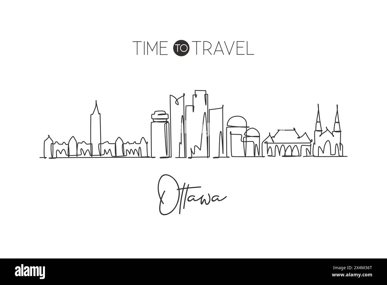 One single line drawing Ottawa city skyline Canada. World historical ...