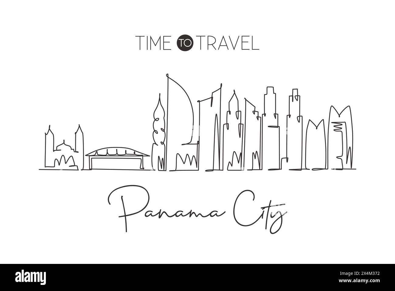 Single continuous line drawing Panama city skyline, Panama. Famous city ...