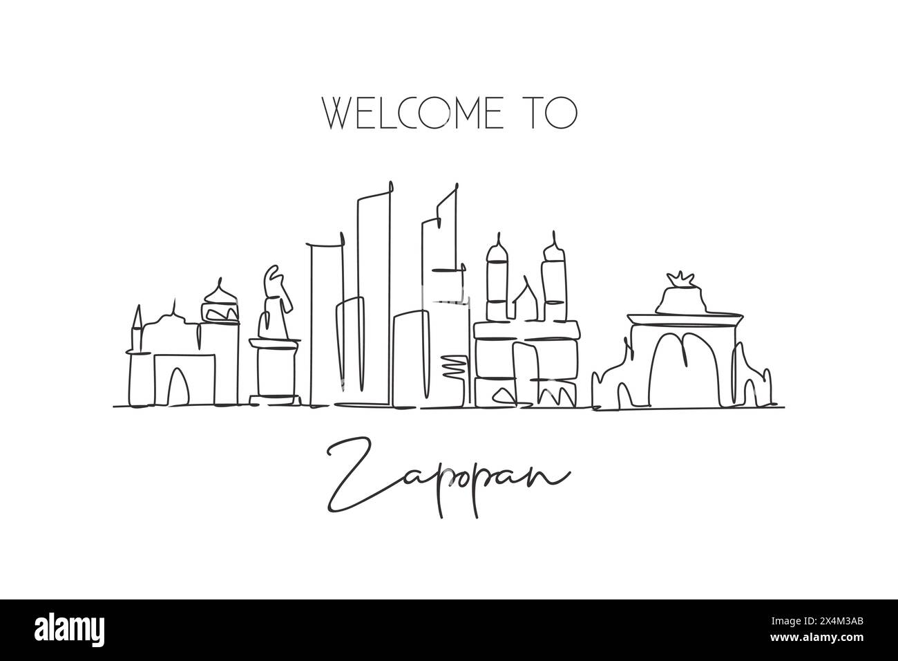 One continuous line drawing Zapopan city skyline Mexico. Beautiful ...