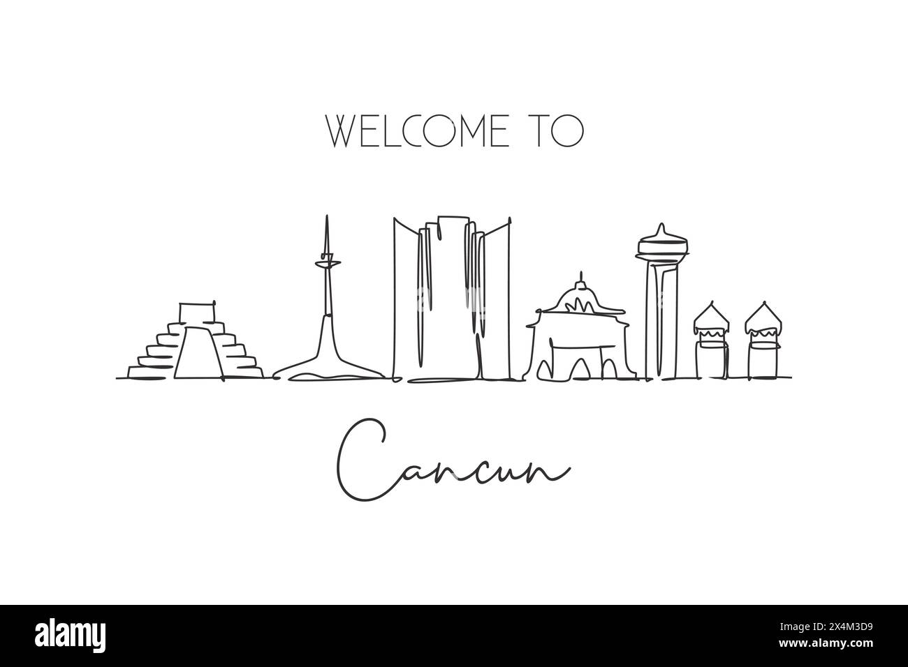 One continuous line drawing Cancun city skyline, Mexico. Beautiful ...