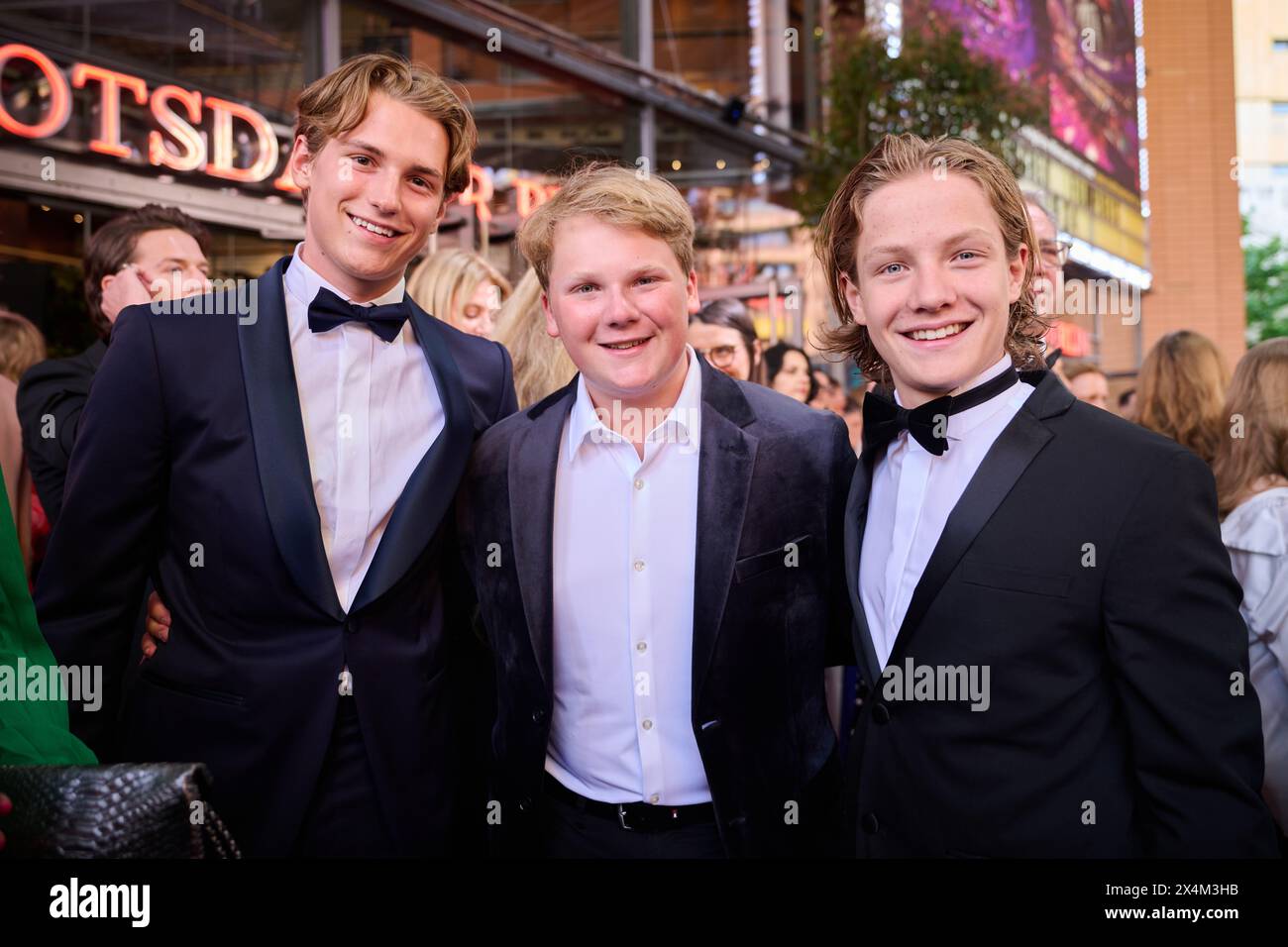 Berlin, Germany. 03rd May, 2024. The actors of the "Three Question Marks" Nevio Wendt (l-r ...