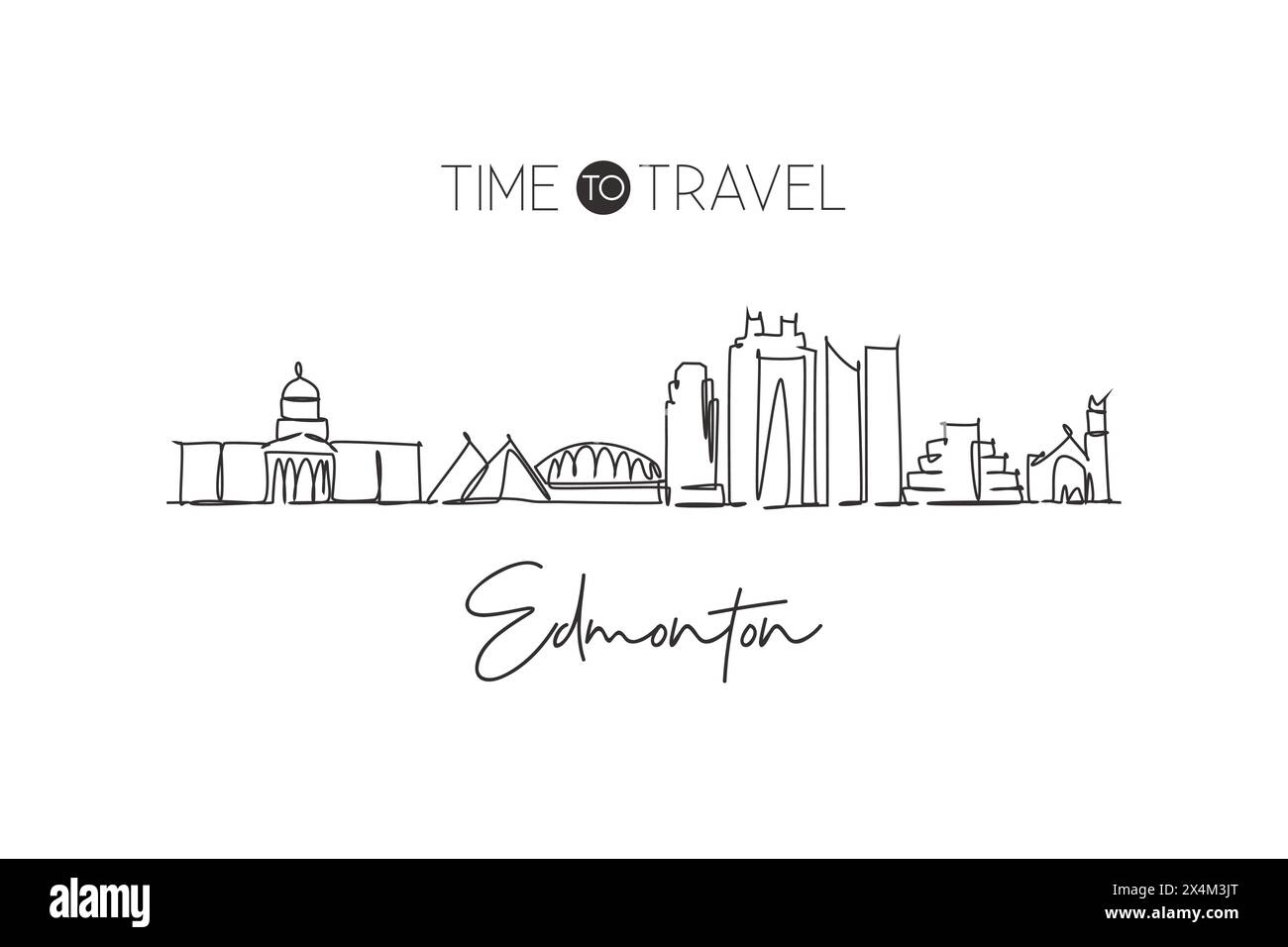 One continuous line drawing of Edmonton city skyline, Canada. Beautiful ...