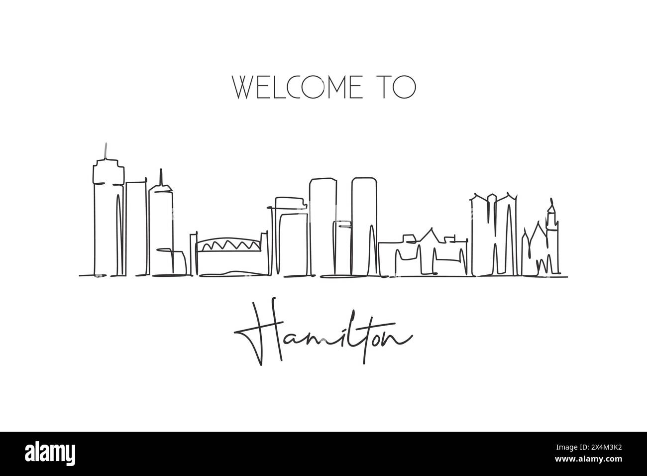 Single continuous line drawing Hamilton skyline, Canada. Famous city ...