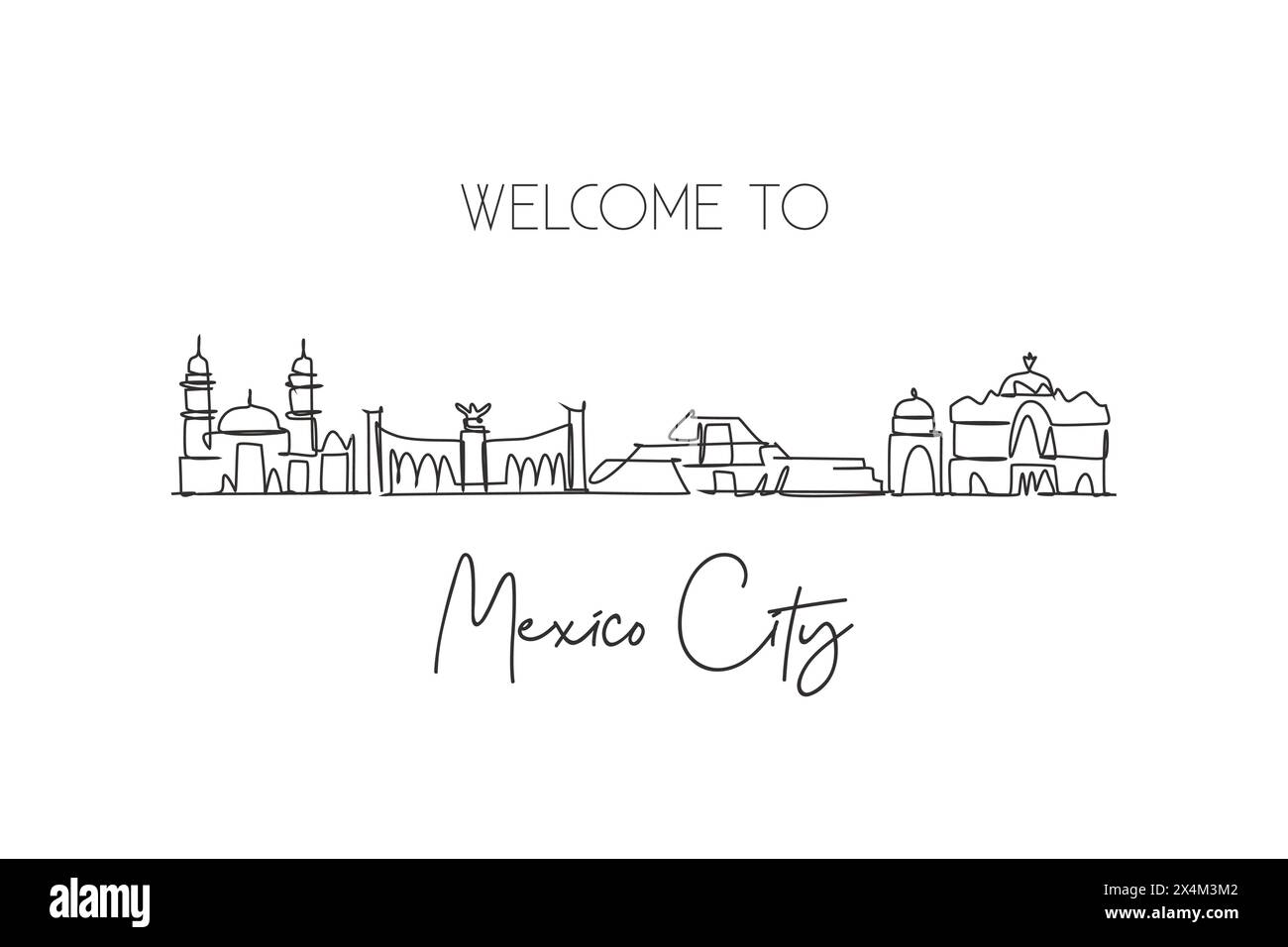 Single continuous line drawing Mexico skyline, Mexico. Famous city ...