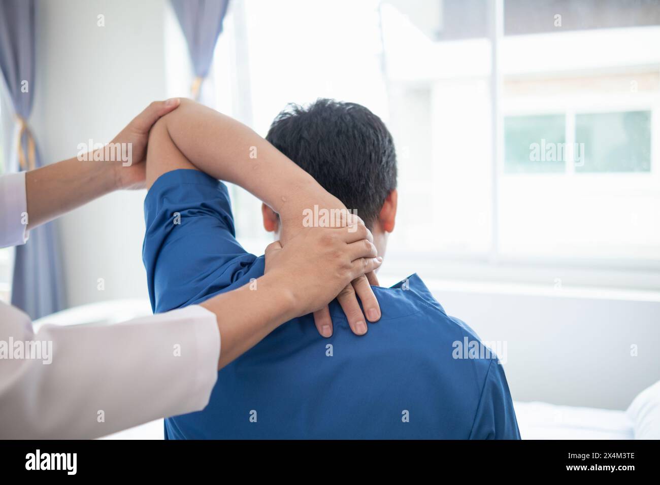 man was admitted for treatment of muscle pain in back of his shoulder ...