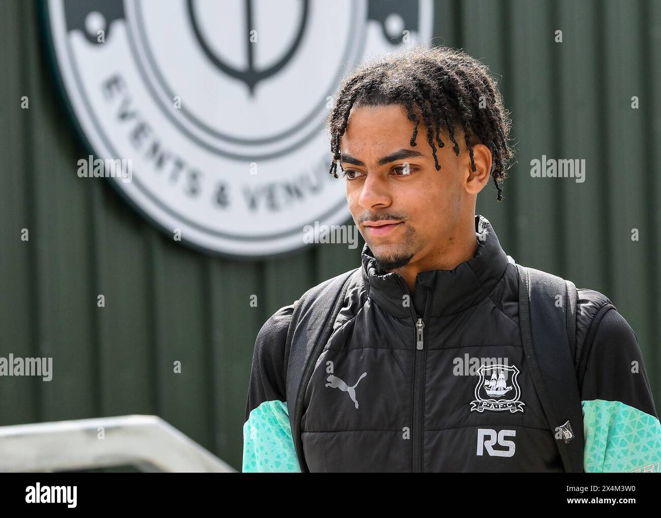 Freddie Issaka of Plymouth Argyle arrives during the Sky Bet ...
