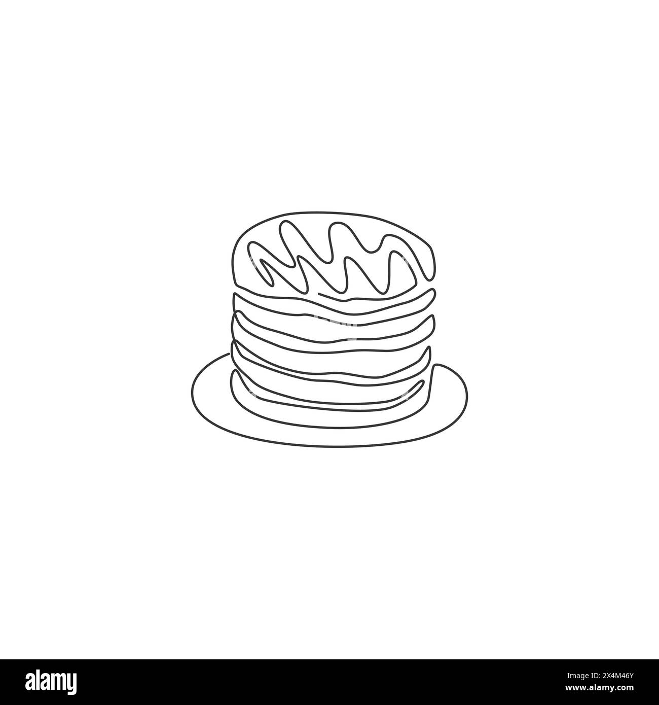 One continuous line drawing of fresh delicious American pancake piled ...