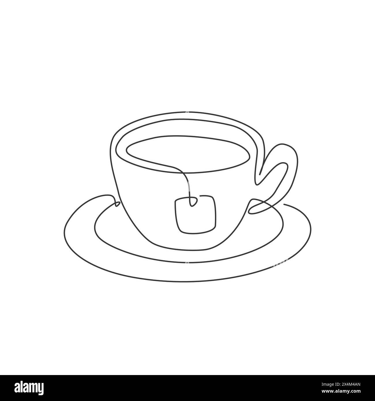 Single continuous line drawing of stylized cup of tea with teabag and ...