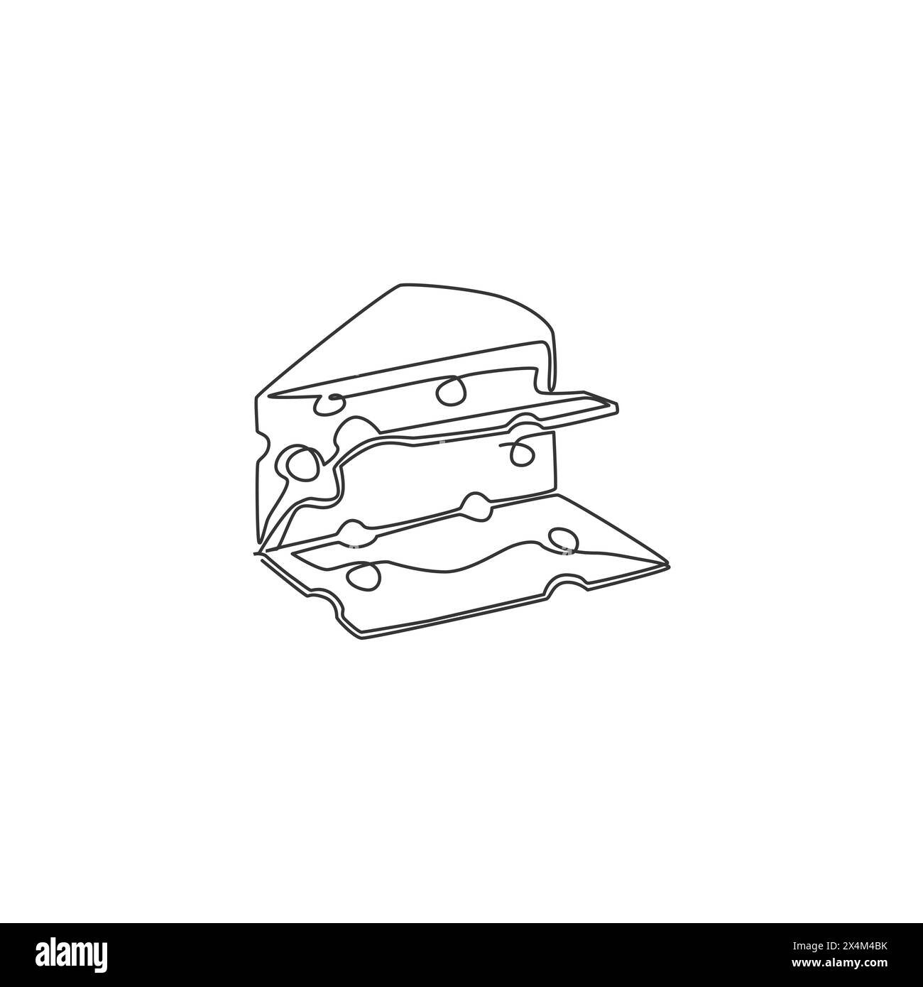 Single continuous line drawing of fresh stylized Italian sliced cheese ...