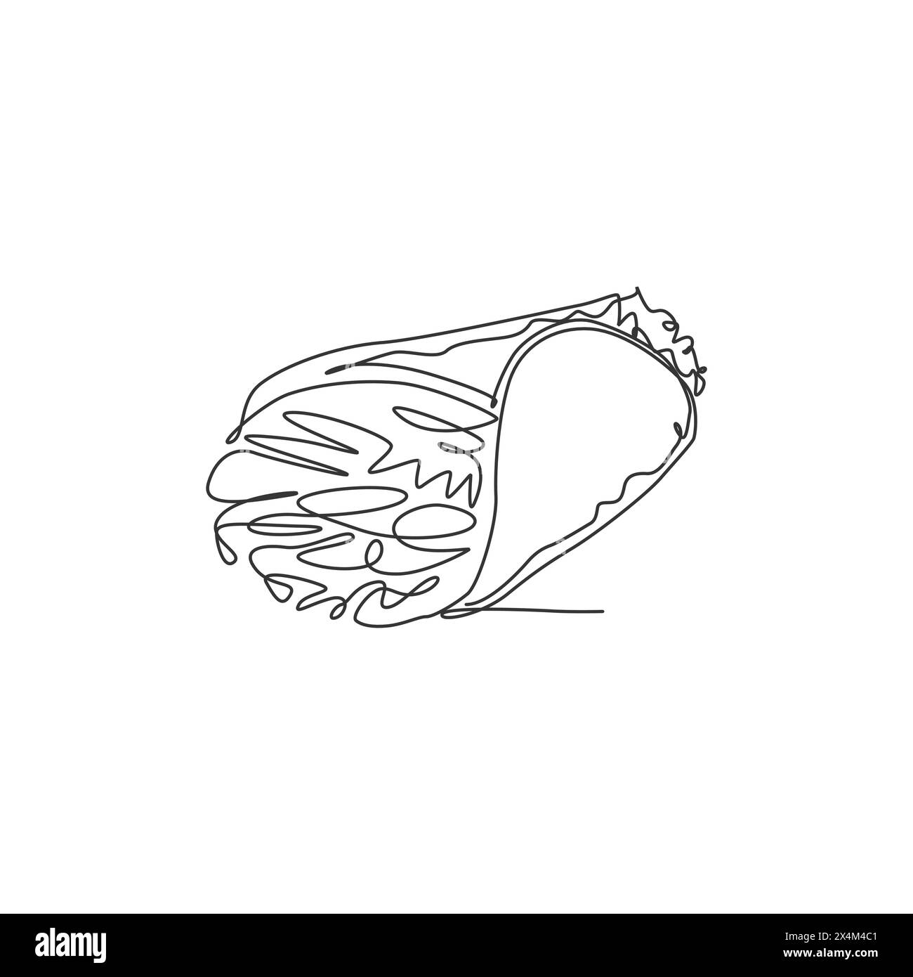 One continuous line drawing of fresh delicious Mexican online burritos ...