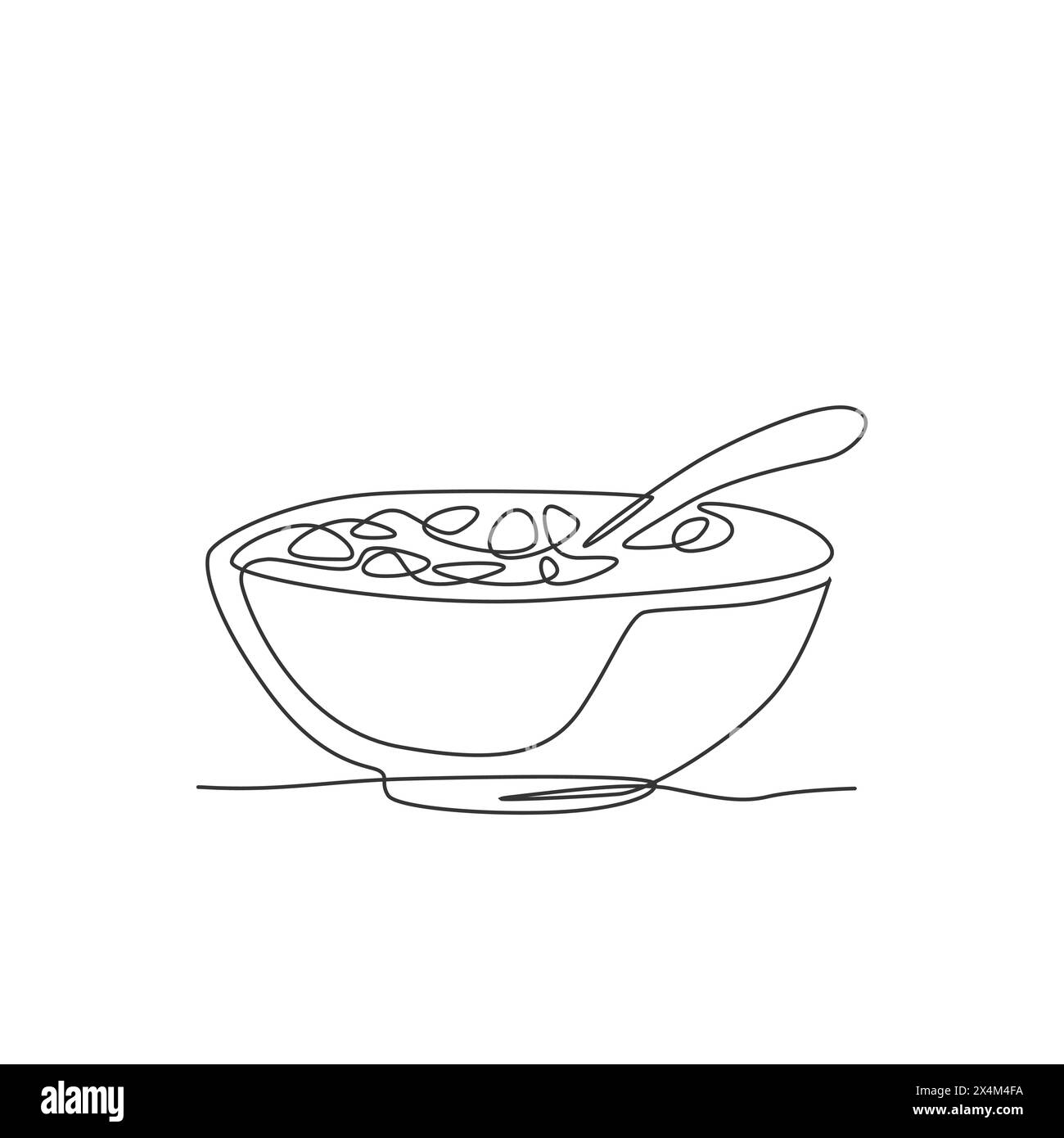 Single continuous line drawing of stylized bowl of cereal breakfast ...