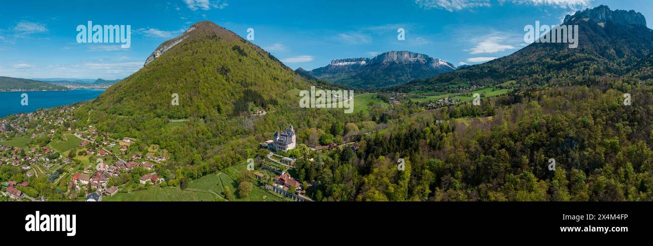 Aerial view of the Chateau de Menthon is a medieval castle located in ...