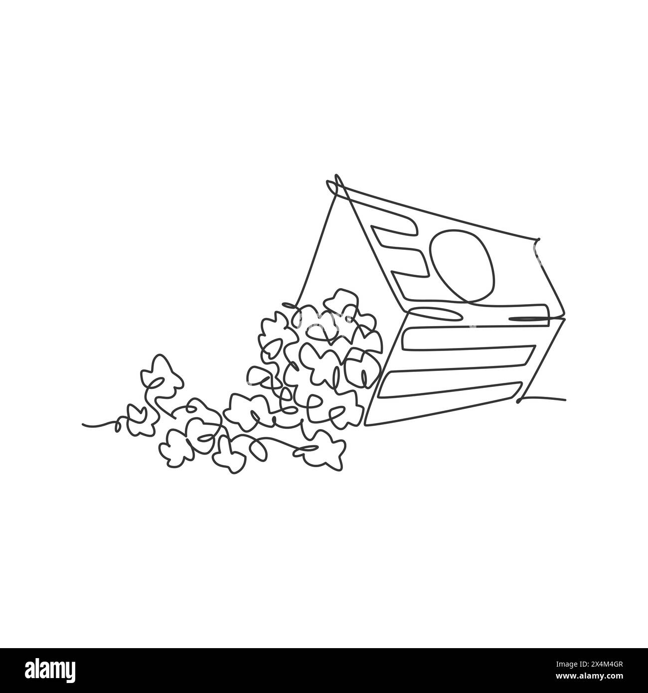 Single continuous line drawing of stylized scattered sweet pop corn on ...