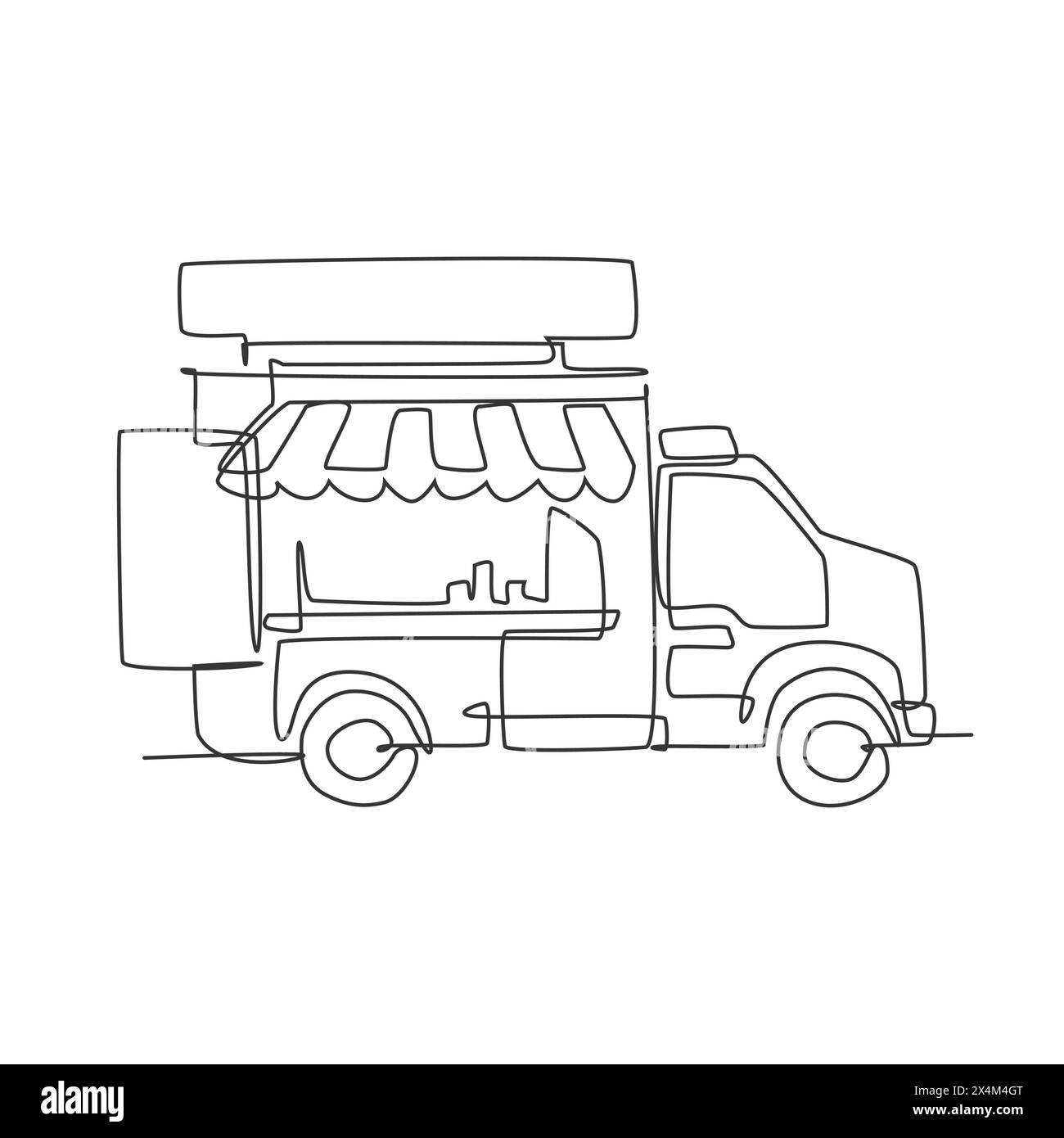 Single continuous line drawing of stylized food truck parking logo ...