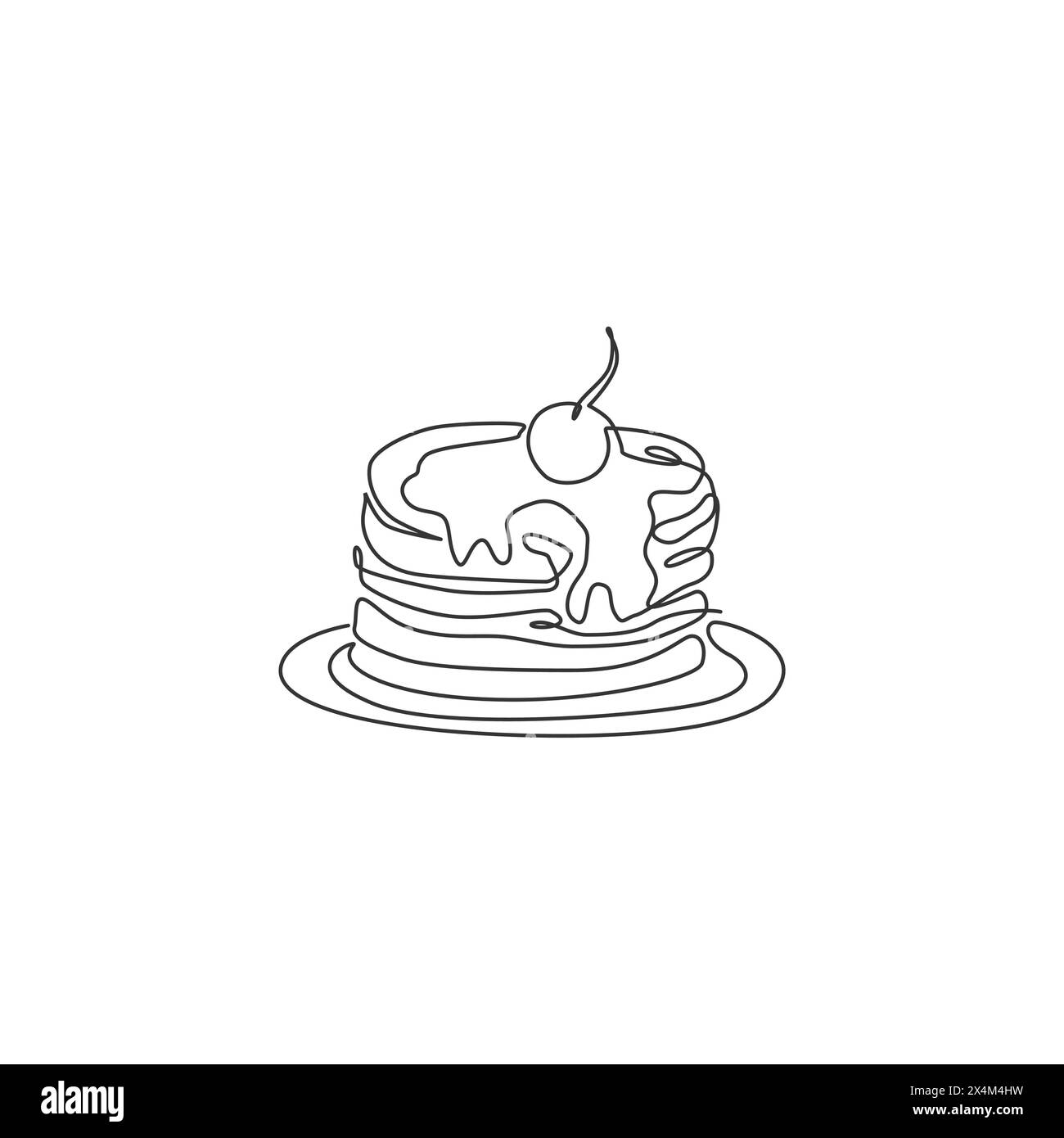 One continuous line drawing of fresh delicious American pancake with ...