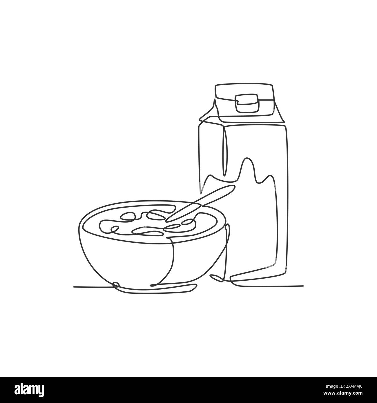 One continuous line drawing of fresh delicious cereal breakfast and ...