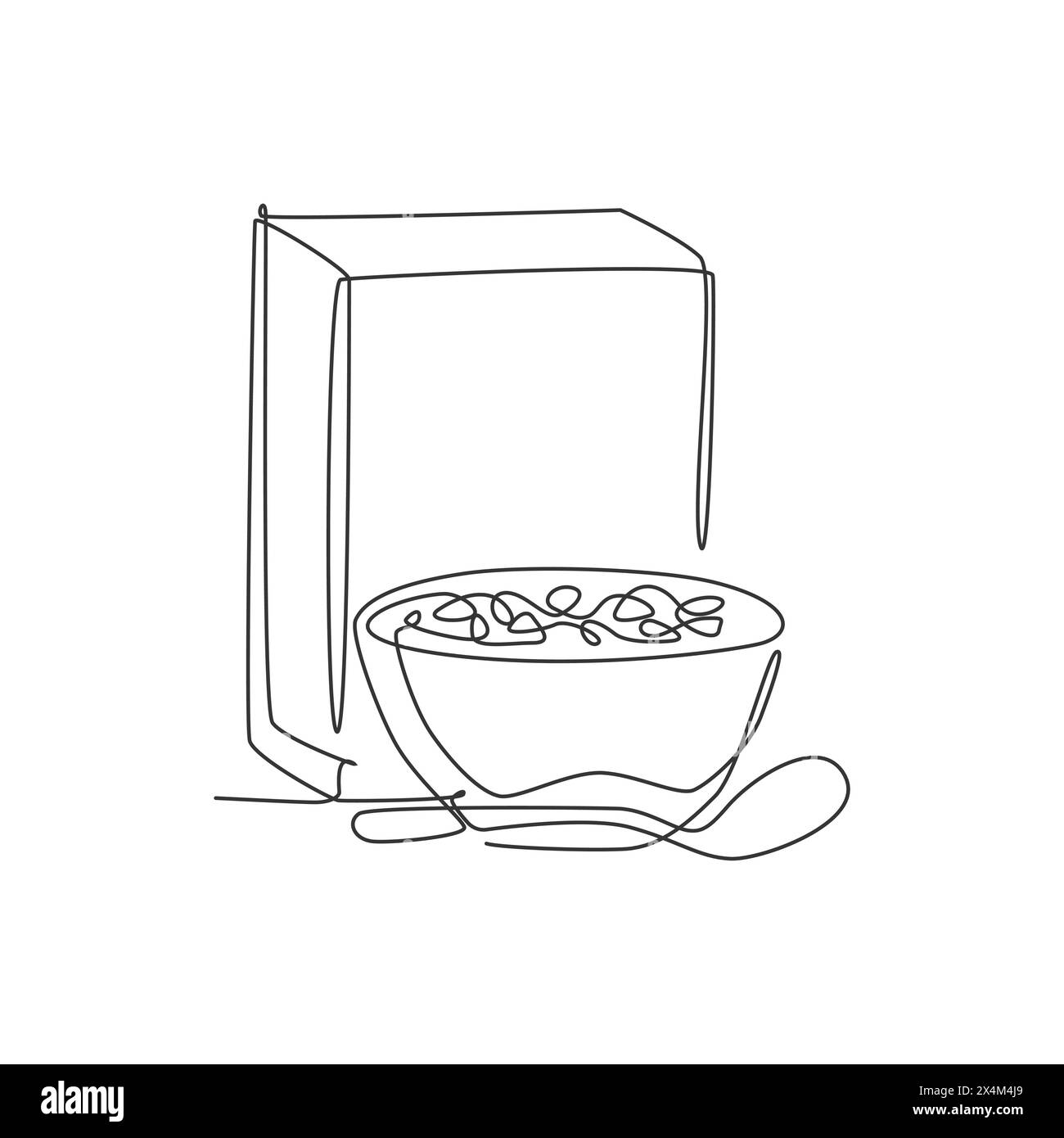 Single continuous line drawing of fresh stylized bowl of cereal ...