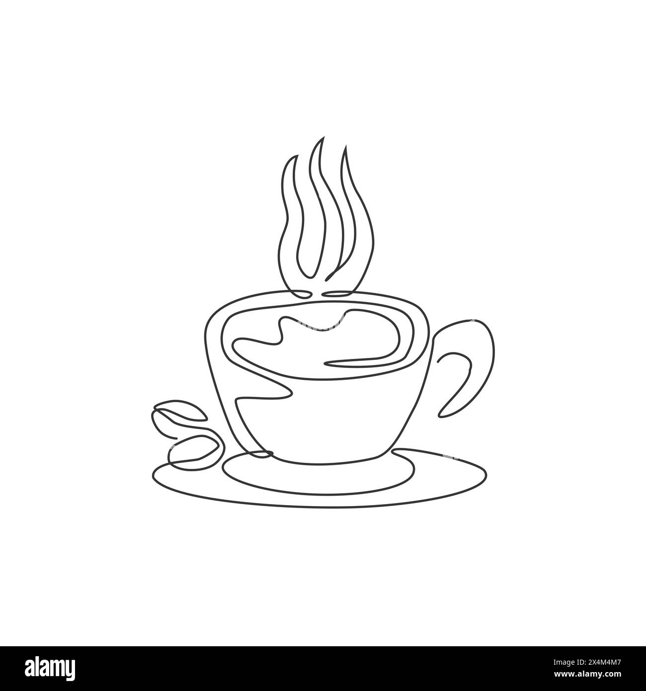 One continuous line drawing of fresh aromatic espresso cup of coffee ...