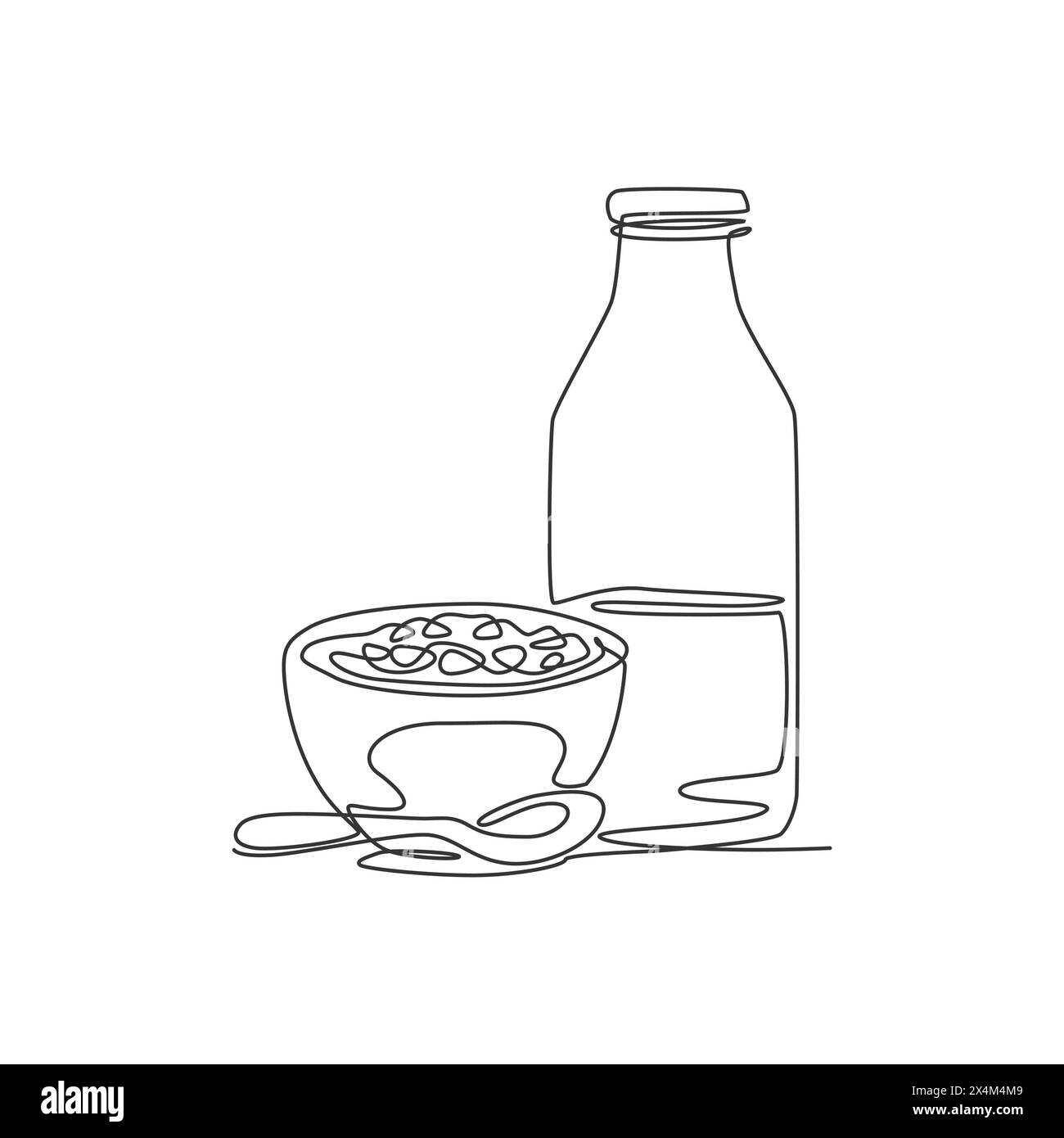 One continuous line drawing fresh delicious bowl of cereal breakfast ...