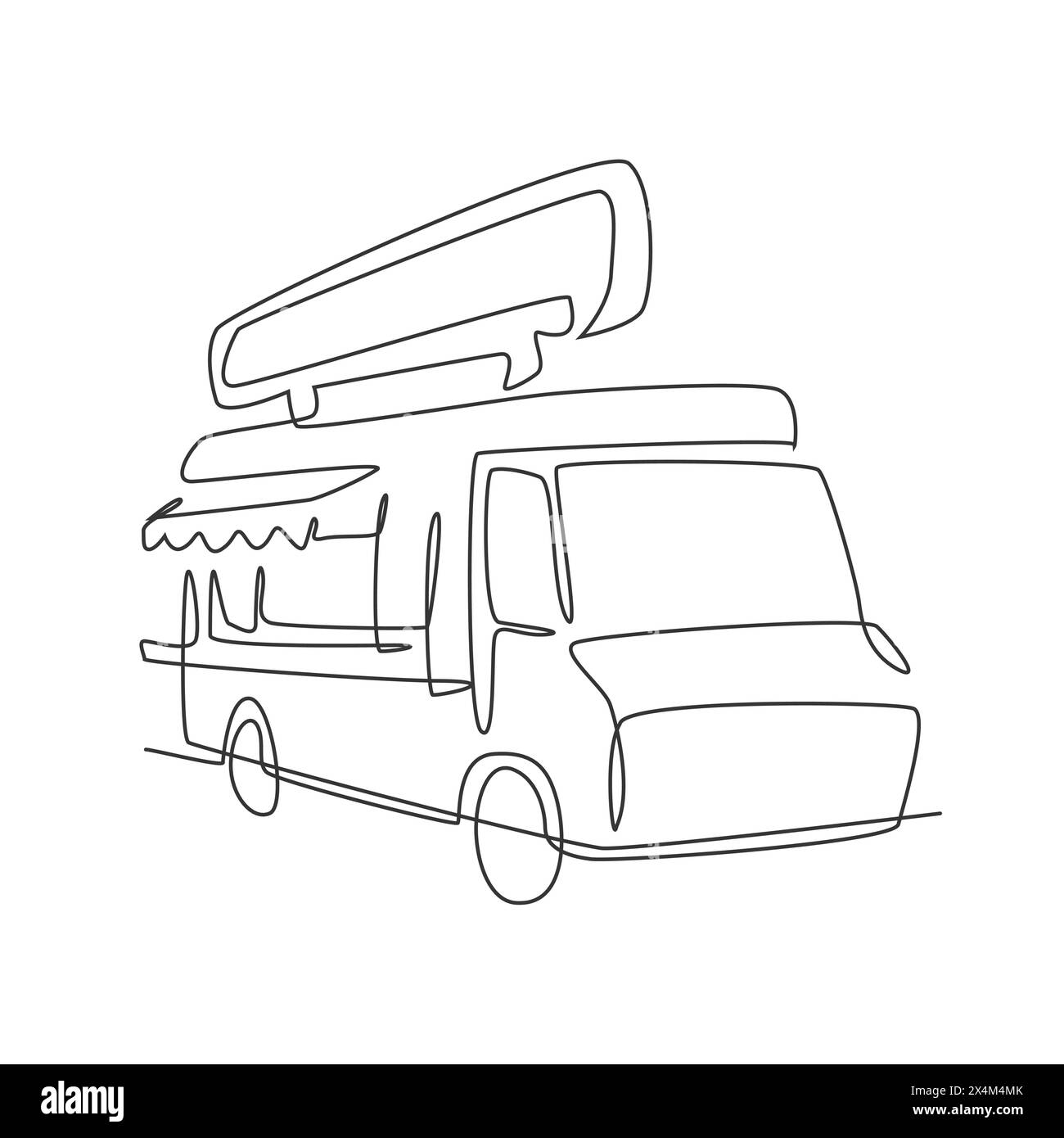 One Continuous Line Drawing Of Vintage Food Truck For Festival Logo Emblem Mobile Fast Food