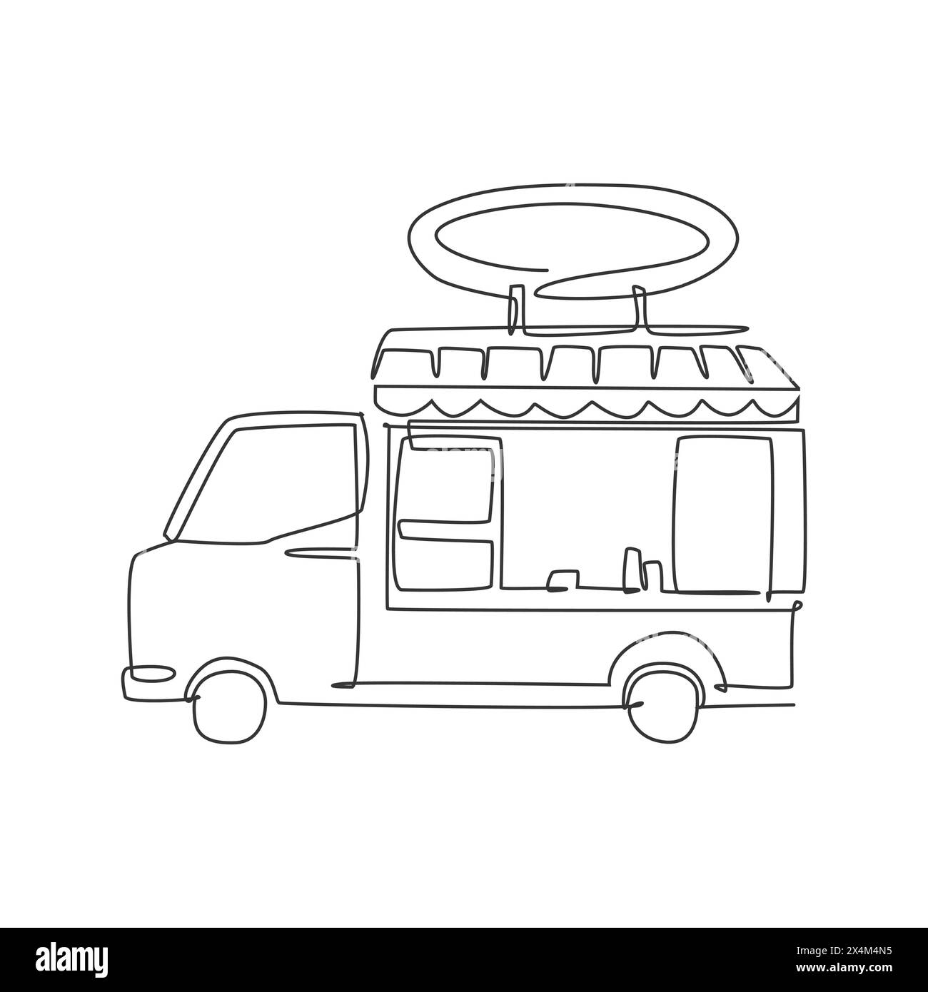 One single line drawing of trendy food truck logo vector graphic ...