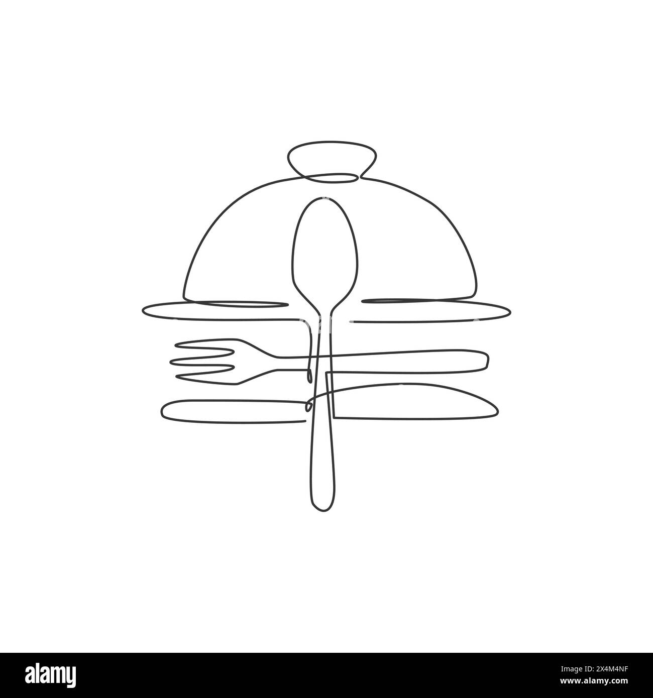 Single continuous line drawing of stylized food tray cover cloche for ...