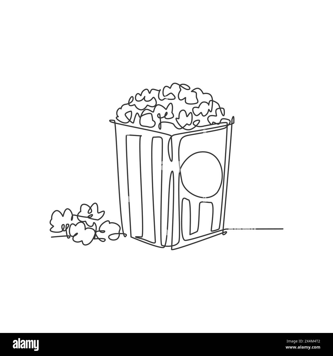 One continuous line drawing of fresh sweet delicious pop corn with ...