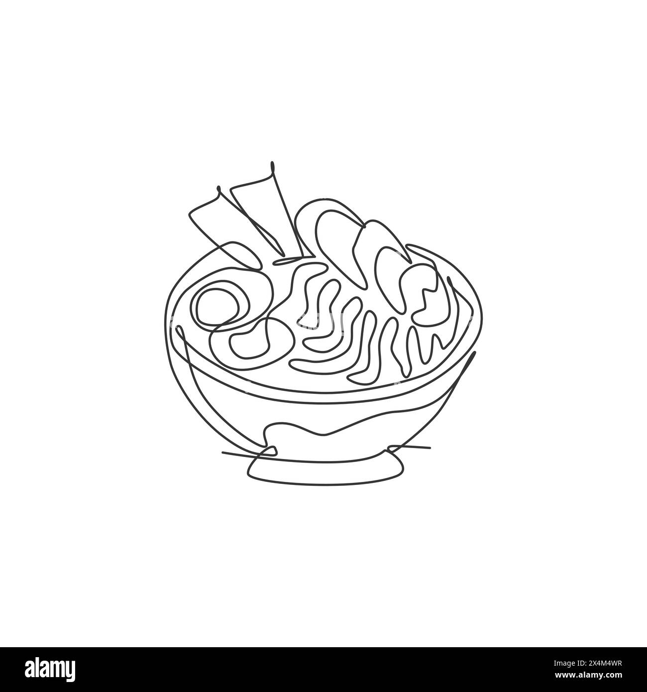 One single line drawing of fresh Japanese ramen logo graphic vector ...