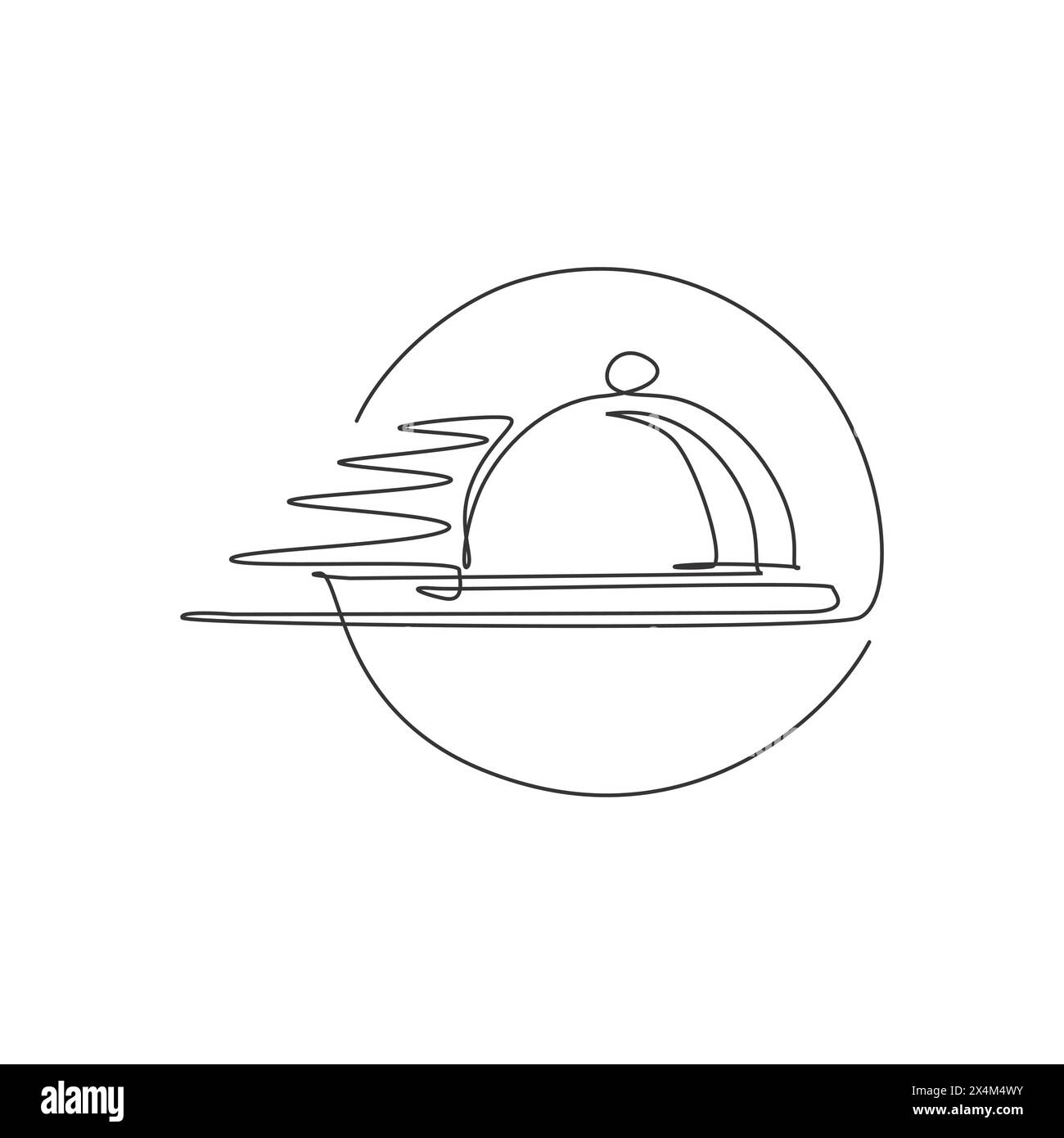Single continuous line drawing of flying cover tray cloche for food ...
