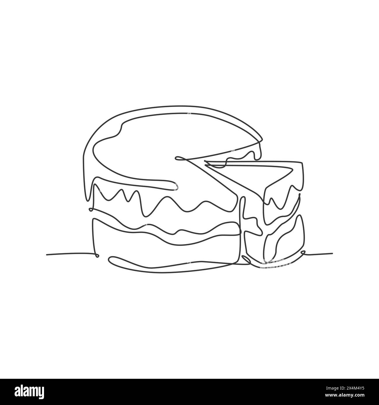 One continuous line drawing of fresh delicious birthday with sliced cut ...