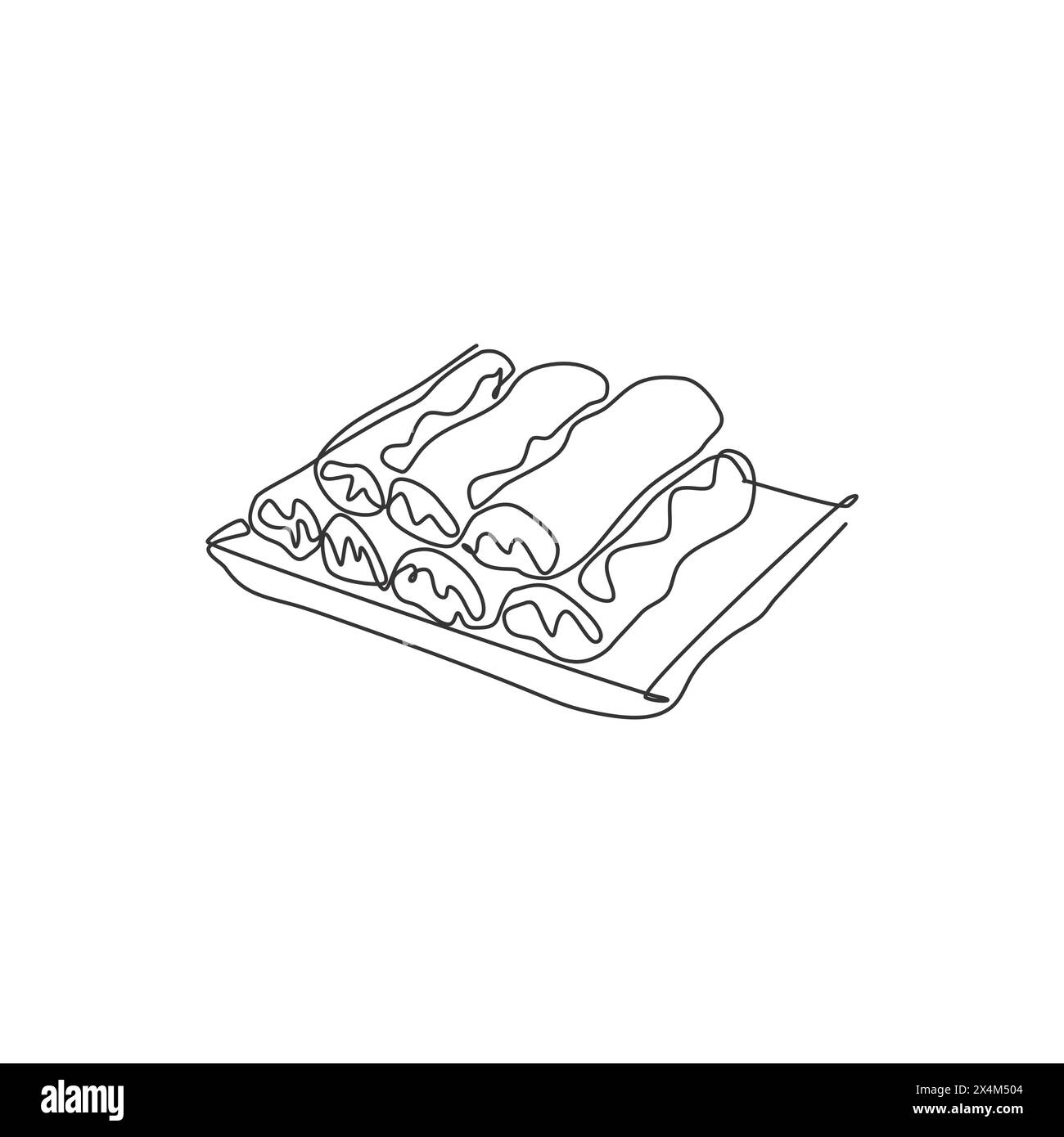 Single continuous line drawing of stylized Chinese spring roll logo ...