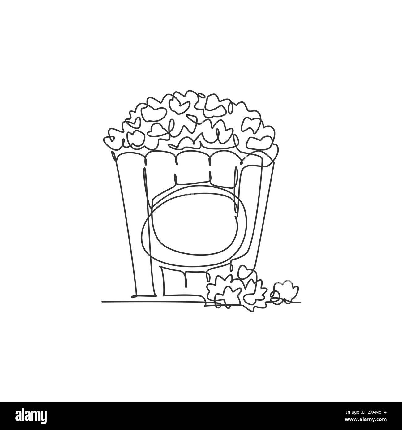 One continuous line drawing fresh delicious sweet pop corn on stripped ...