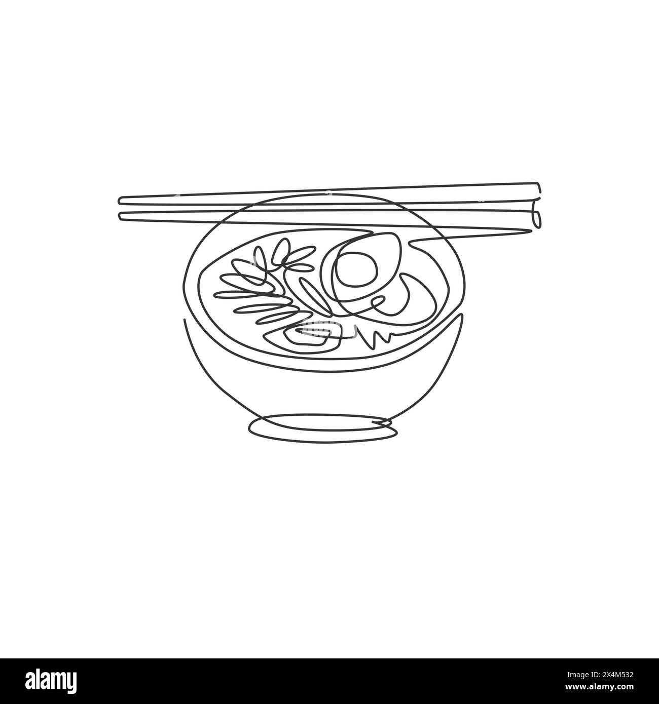 Single continuous line drawing of stylized Japanese ramen logo label ...