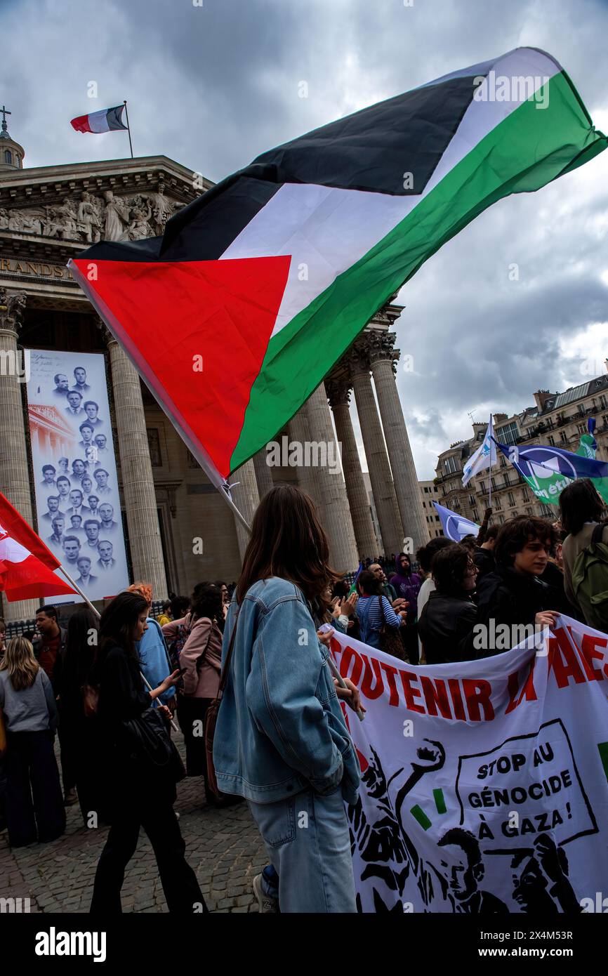 The Palestinian flag is flown by students during a Pro-Palestine ...