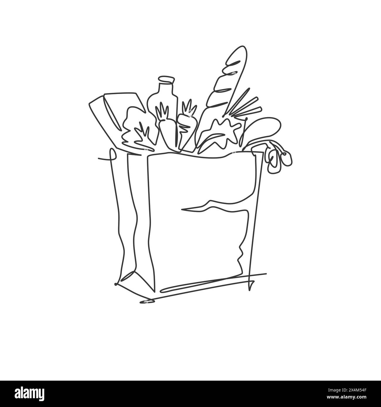 One continuous line drawing of fresh delicious vegetables, milk ...