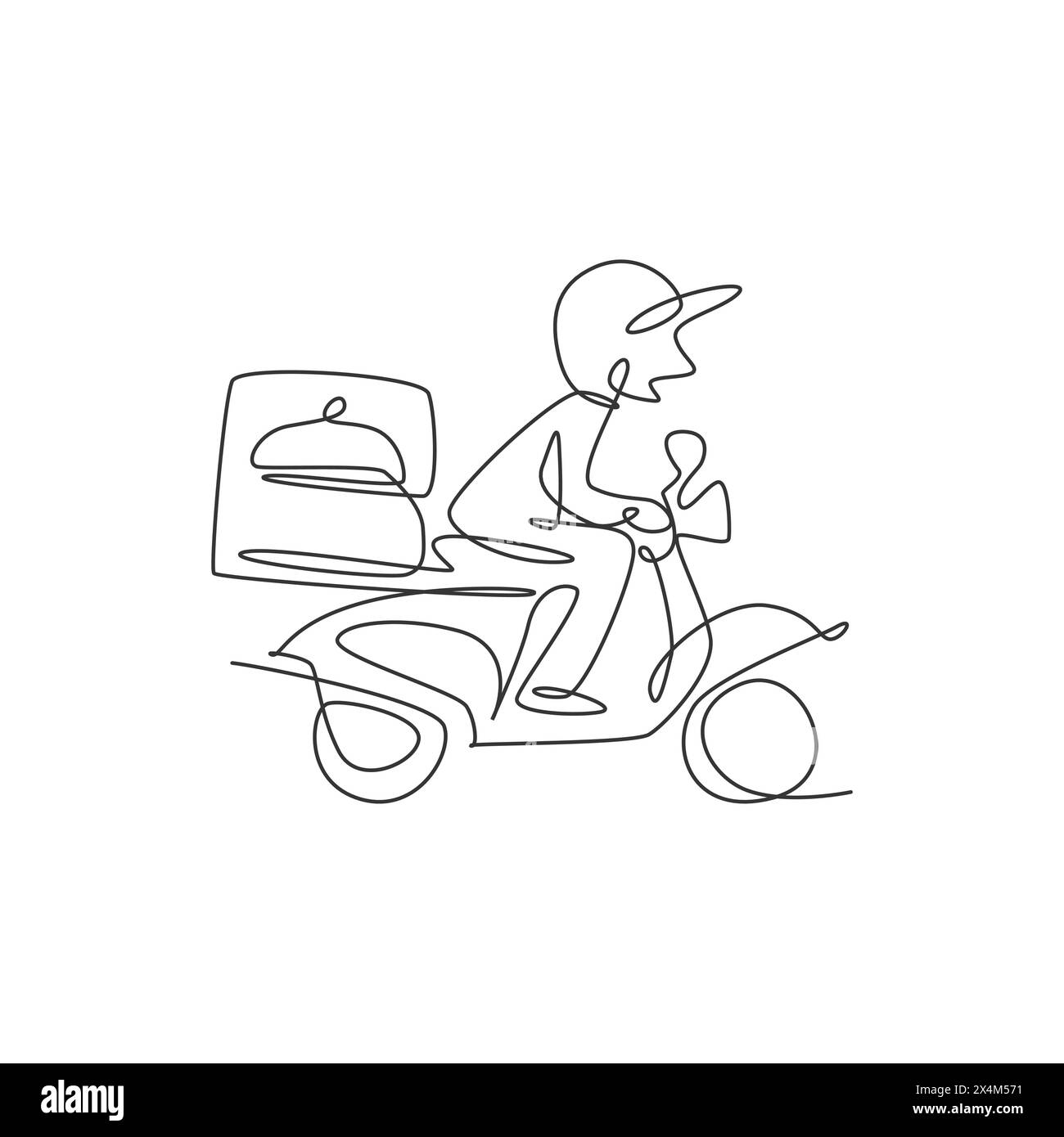 Single continuous line drawing young man driving motorcycle carrying ...