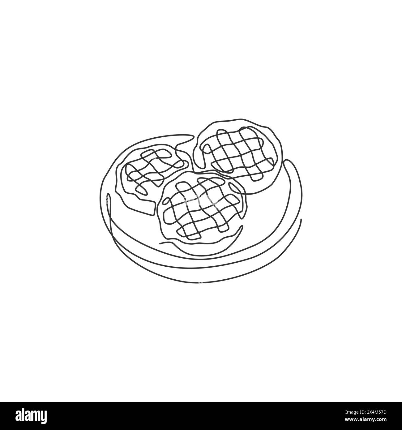 One single line drawing of fresh delicious traditional apple pie logo ...