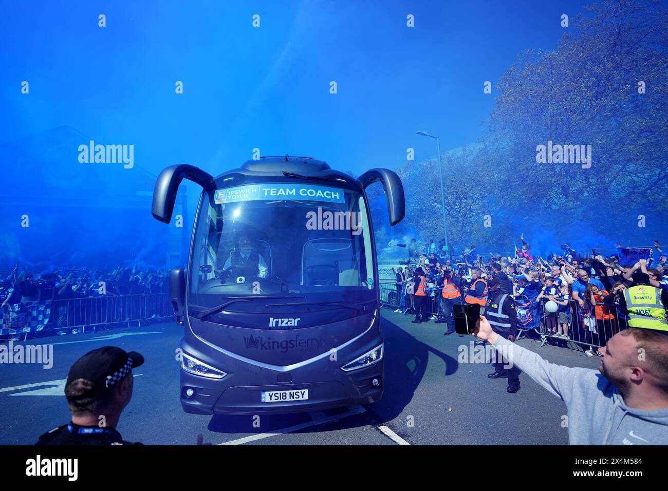 The Ipswich Town team bus arrives ahead of the Sky Bet Championship ...
