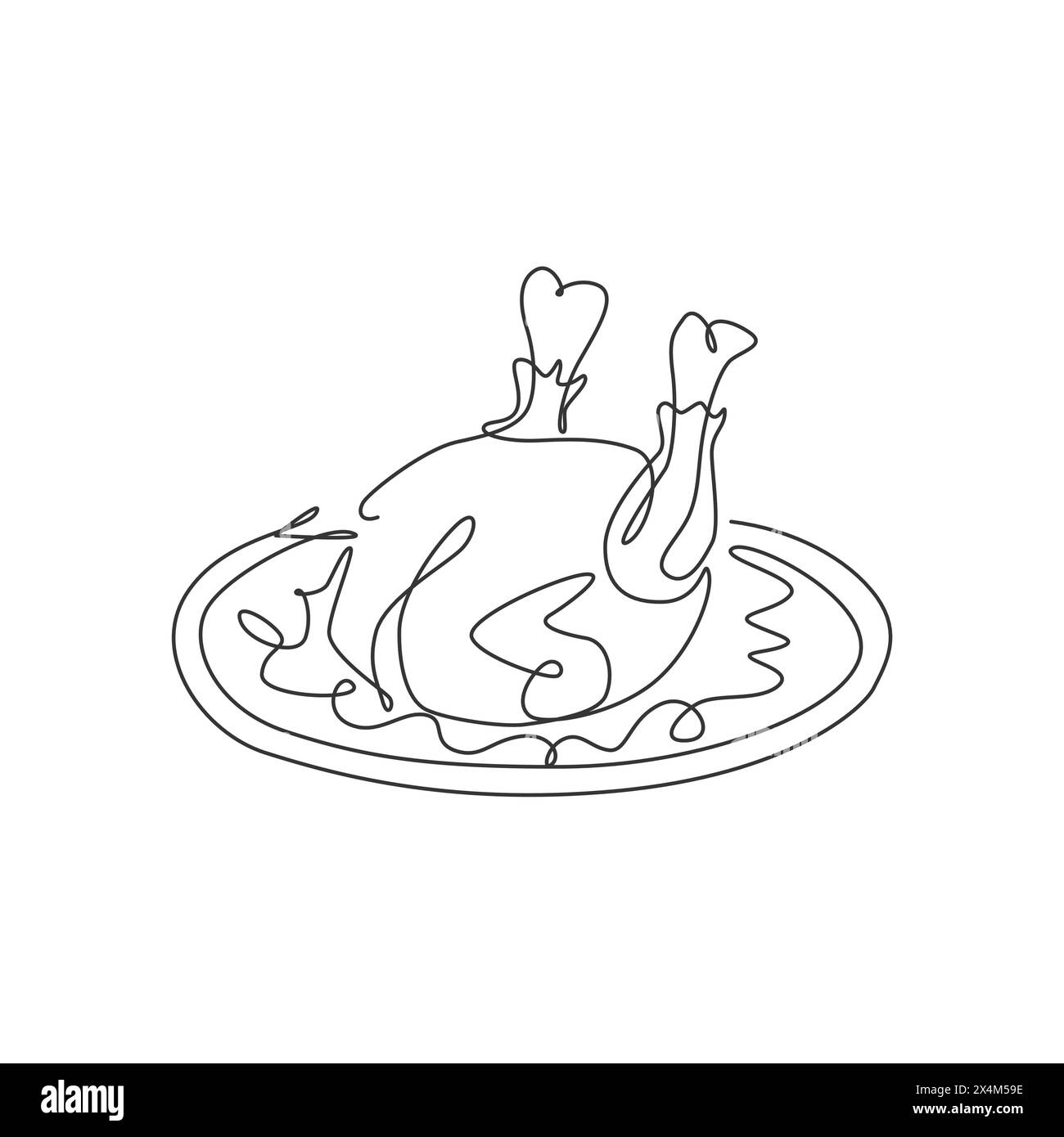 Single continuous line drawing of stylized delicious roasted turkey for ...