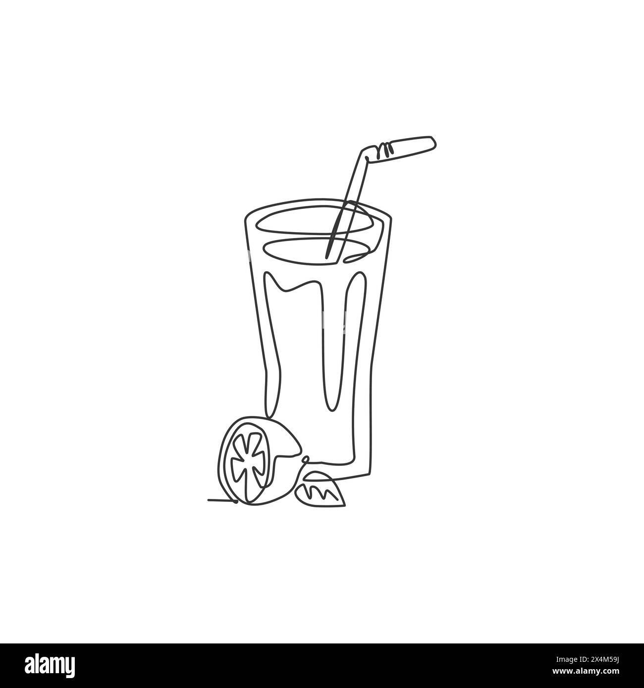 One continuous line drawing of fresh delicious beverage lemonade ice for restaurant menu. Cafe ...