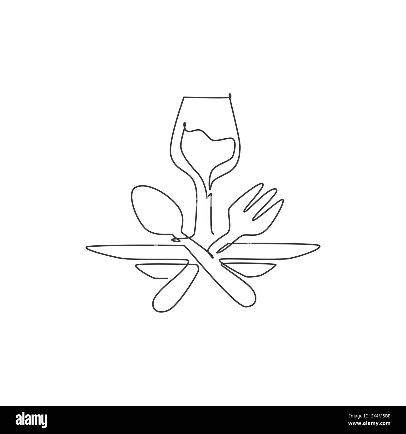 One continuous line drawing of fresh drink on glass for restaurant logo ...