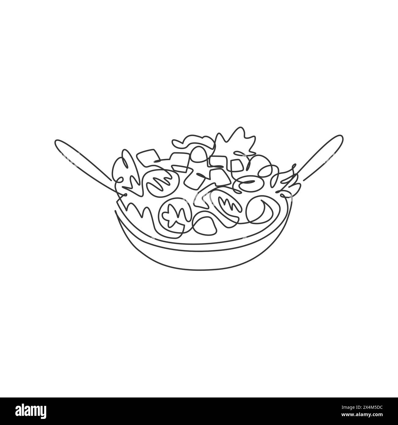 One single line drawing of fresh organic salad logo vector illustration ...