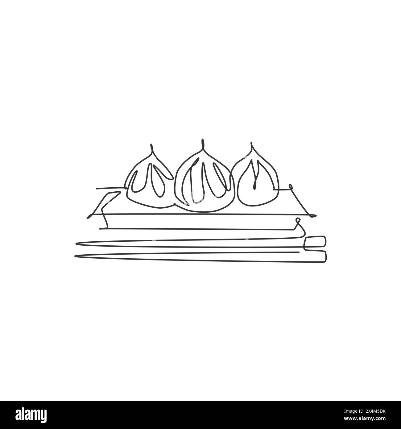 One continuous line drawing fresh delicious Chinese dumpling restaurant ...