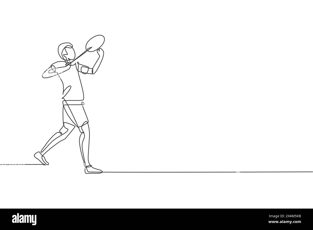One continuous line drawing of young badminton player ready to hit ...