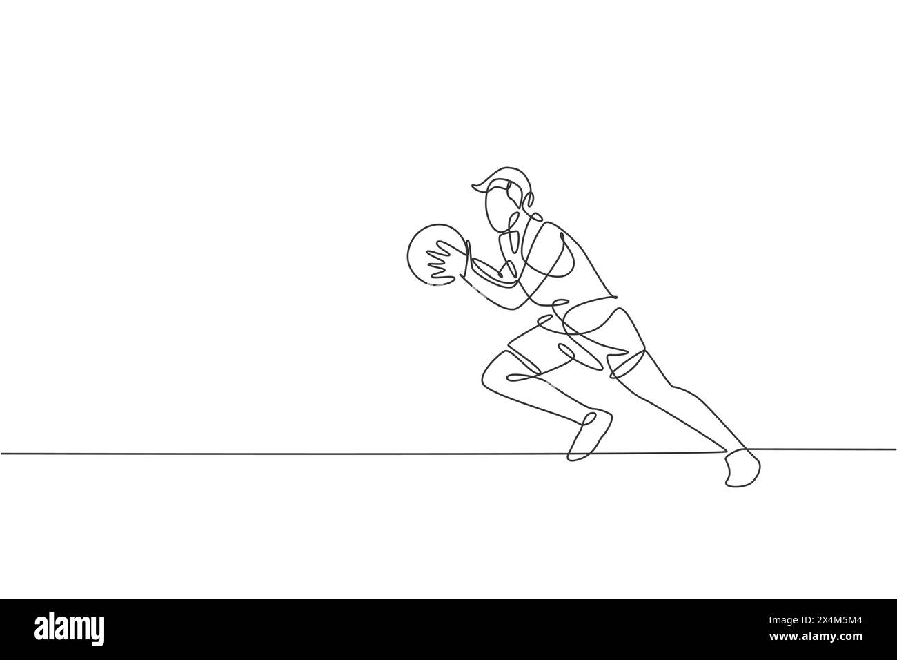 Single continuous line drawing of young healthy basketball male player ...