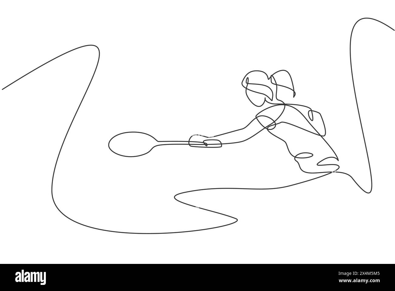 One continuous line drawing of young badminton player hit shuttlecock ...